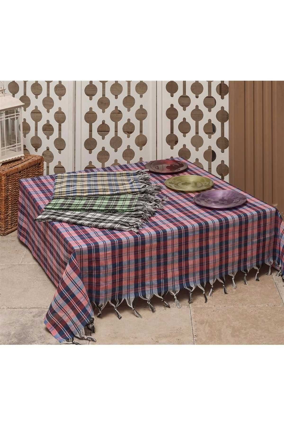 Gözde 170x170 cm. Ekose Desen Üçlü Sofra Bezi / Masa Örtüsü ...